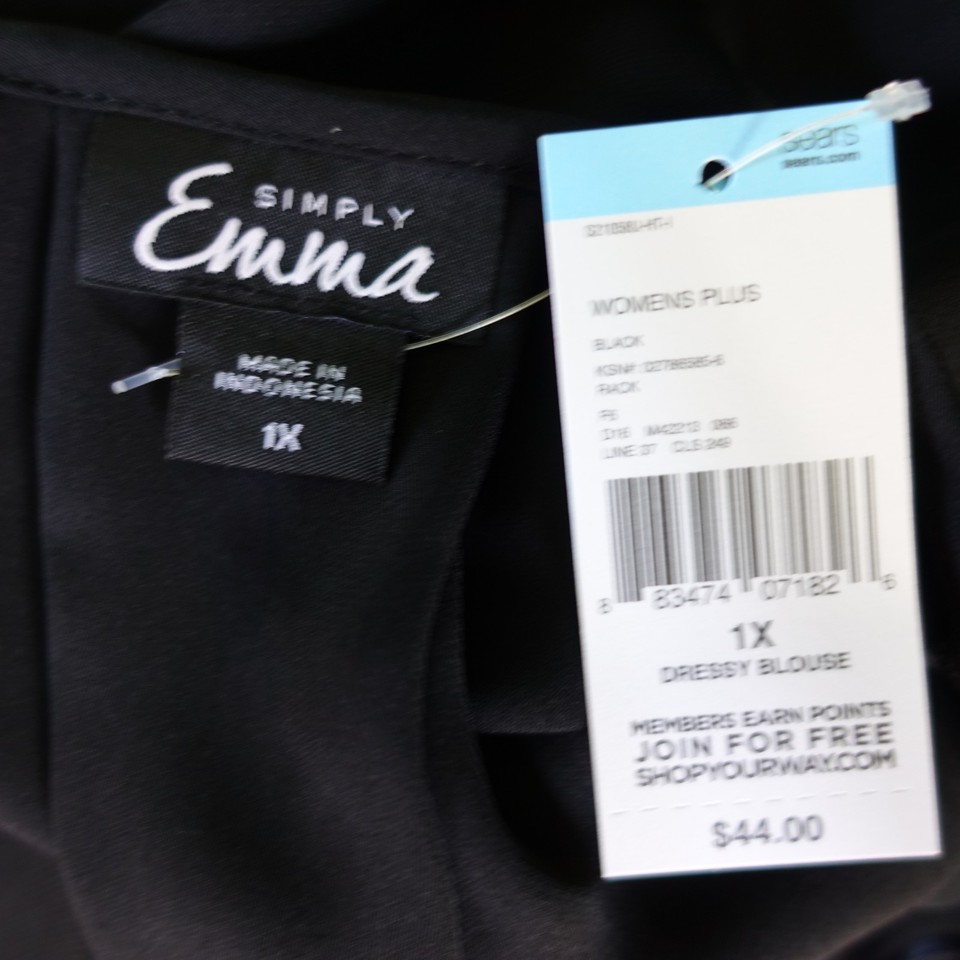 Simply Emma Women Plus Size 1x 2x 3x Black Chiffon Tunic Top Blouse ...