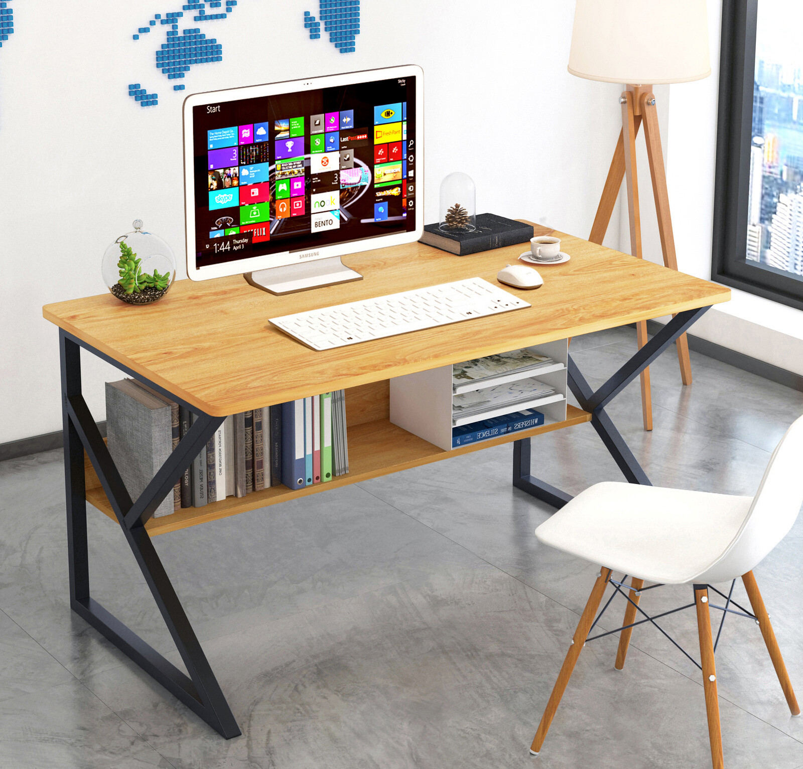 Kori Wood & Metal Computer Desk with Shelf (Oak) - Small 80cm | eBay