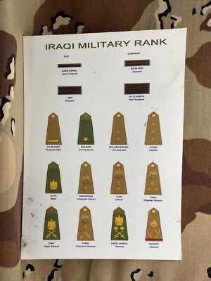 Original Post-2003 Iraqi Army Shoulder Ranks Laminated Sheet, Iraq War ...