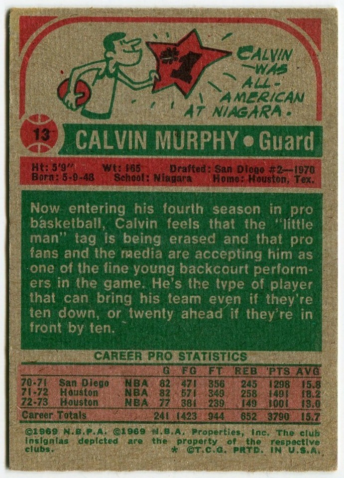 1973-74 Topps #13 Calvin Murphy Houston Rockets | eBay