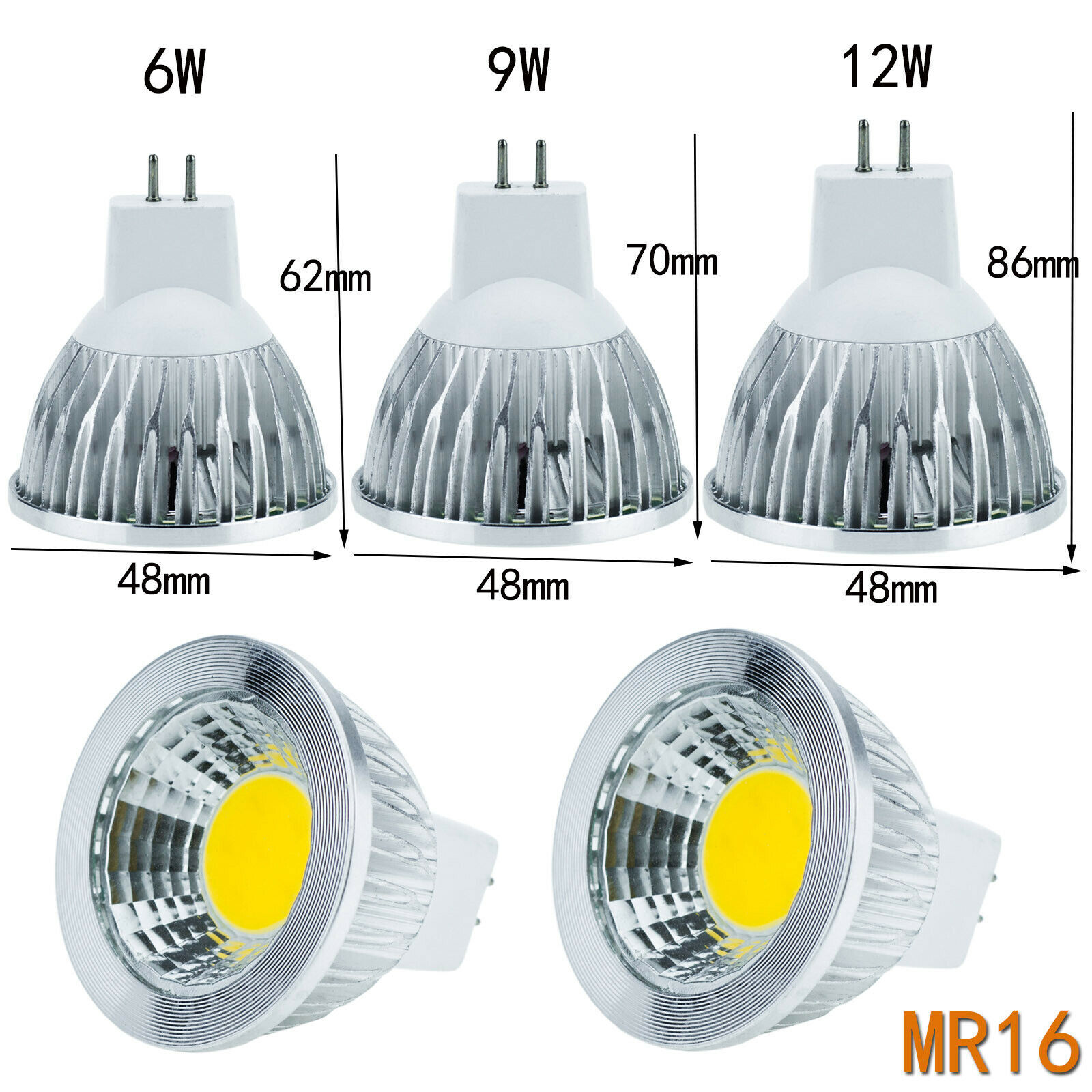 E27 GU10 E12 MR16 DC 12V 24V 12W Dimmable LED COB Spotlight 6W 9W Bulb ...