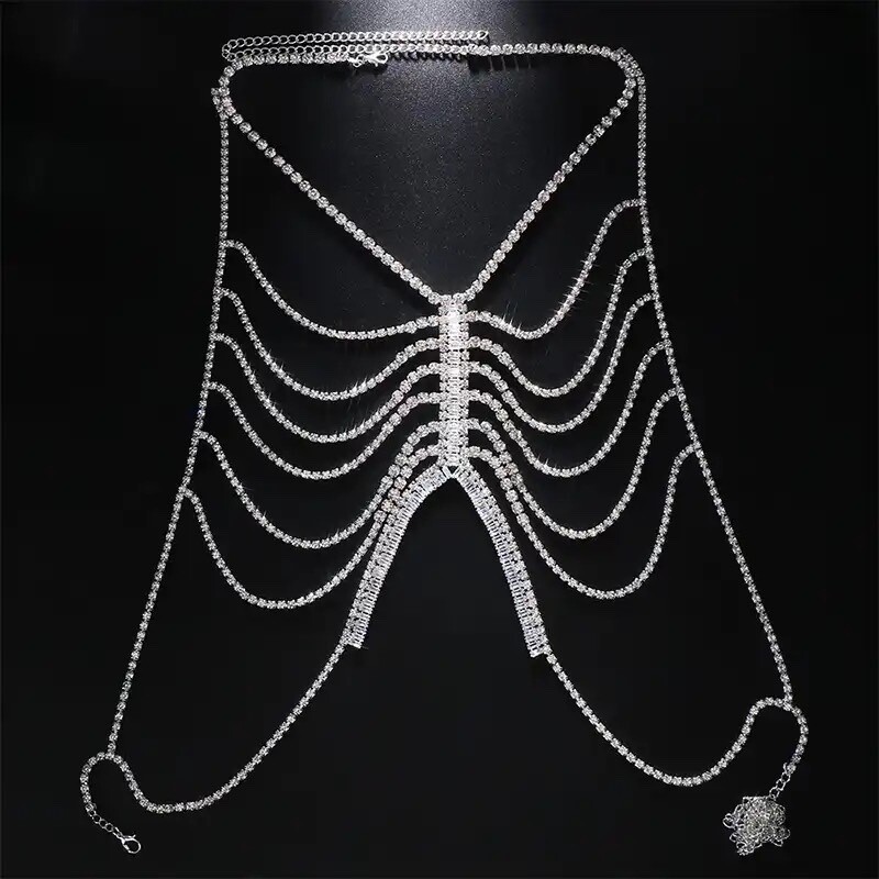 Stonefans Rhinestone Bras Chain Silver Necklace For Women Jewelry Gift ...