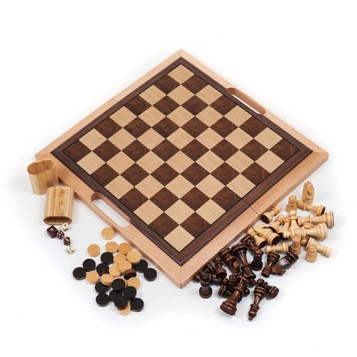 Deluxe Quality Wooden Chess Checker & Backgammon Set - Fold in Half for ...