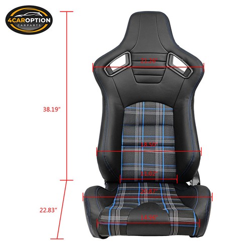 Pair Of Universal Racing Seats Dual Slider PU Carbon Leather Blue Plaid ...