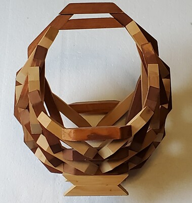 VINTAGE MCM GEOMETRIC WOOD BLOCK BASKET ART PLANTER, BOHO DECOR, EASTER ...