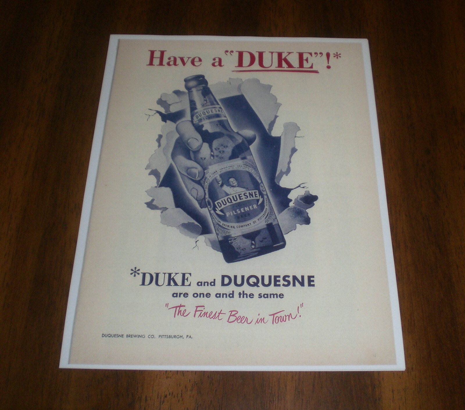DUKE DUQUESNE BEER COLOR AD PRINTS DUQUESNE BREWING CO. - YOUR CHOICE ...