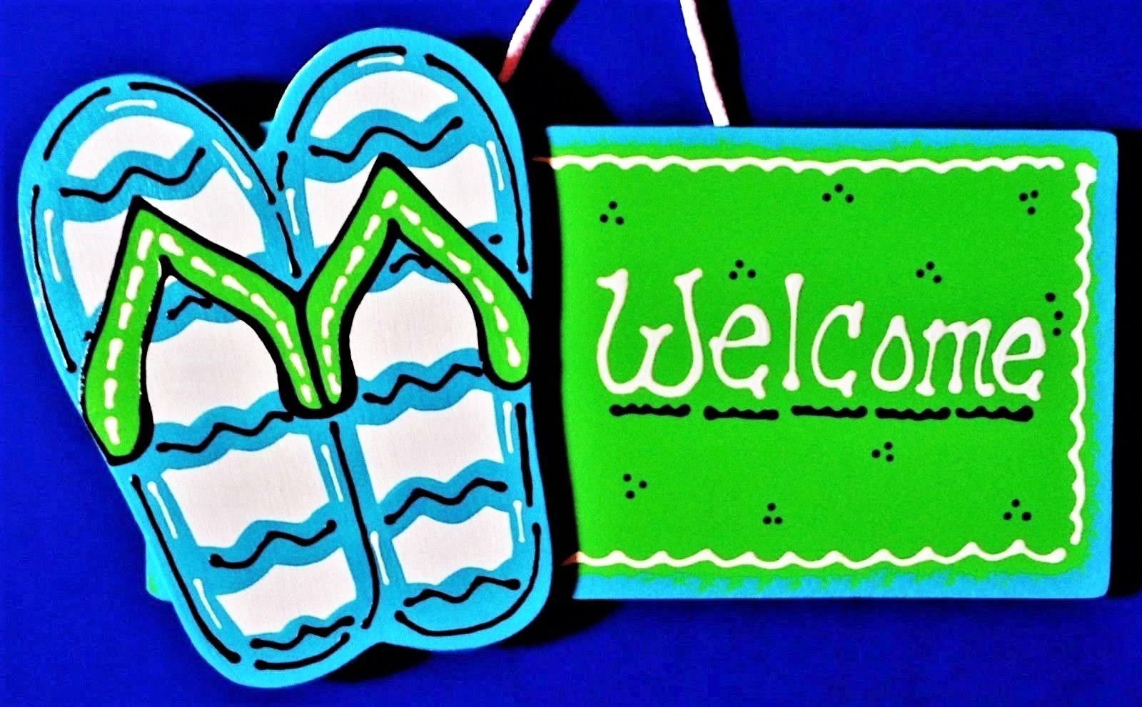 FLIP FLOPS WELCOME SIGN Wall Plaque Home Deck Backyard Summer Seasonal ...