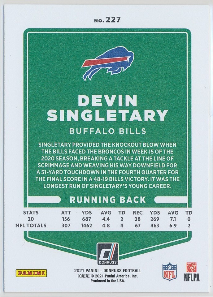 2021 Panini Donruss - Devin Singletary - Buffalo Bills - HOLO GOLD ...