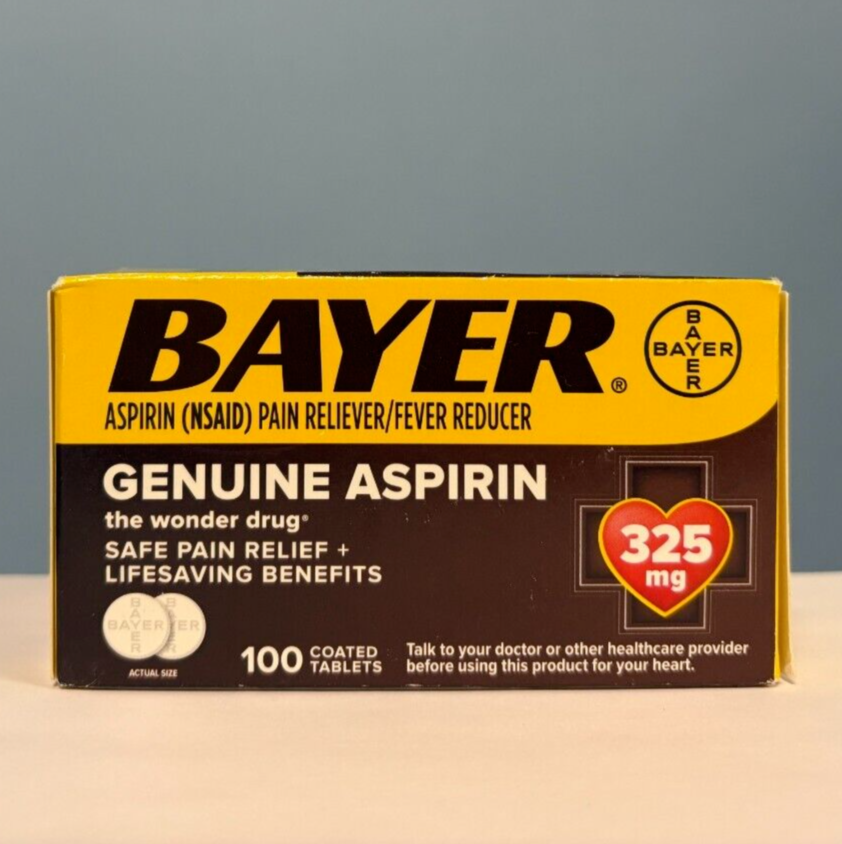 Bayer Genuine Aspirin 325mg Pain Relief Fever Reducer 100 Tablets EXP ...