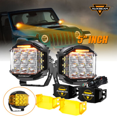 AUXBEAM 5" LED Driving Work Lights Pods Side Shooter DRL Lamp+Amber ...