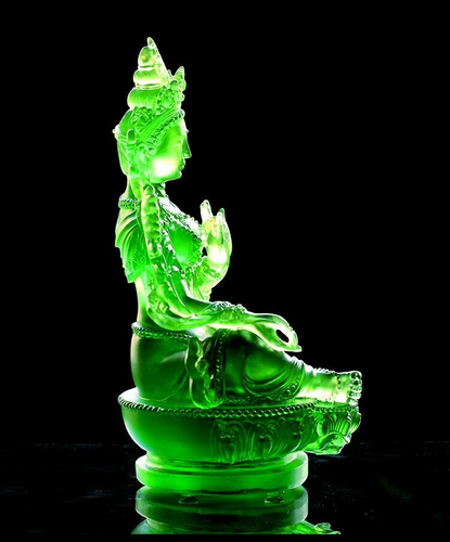 Chinese Handmade Liuli Glass Temple Tibetan Buddhism Green Tara Goddess ...