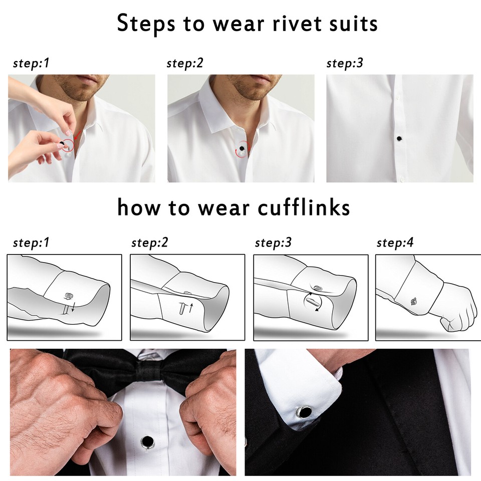 8 Pcs Mens Classic Black Silver Match Suit Tuxedo Shirts Cufflinks and ...