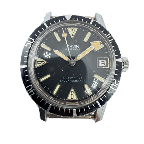 Vintage 35mm Orvin Diver Date Men's Automatic Wristwatch Swiss Steel ...