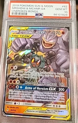 POKEMON CARD MARSHADOW & MACHAMP GX 87 UNBROKEN BONDS 82/214 PSA 10 GEM ...