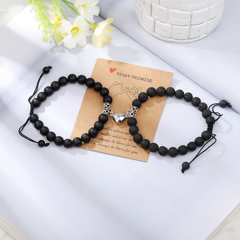 Romantic Couple Distance Bracelets Magnet Heart Matching Lovers Stone ...