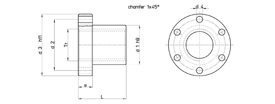 Tr40x7-RH Flanged Bronze Trapezoidal Nut 40 mm Spindle 7 mm Pitch Right ...