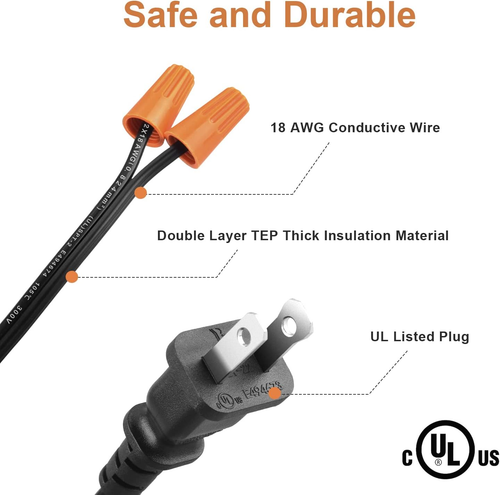Lamp Cord with Button Switch, Black Wire Plug in, Stripped Ends Ready ...