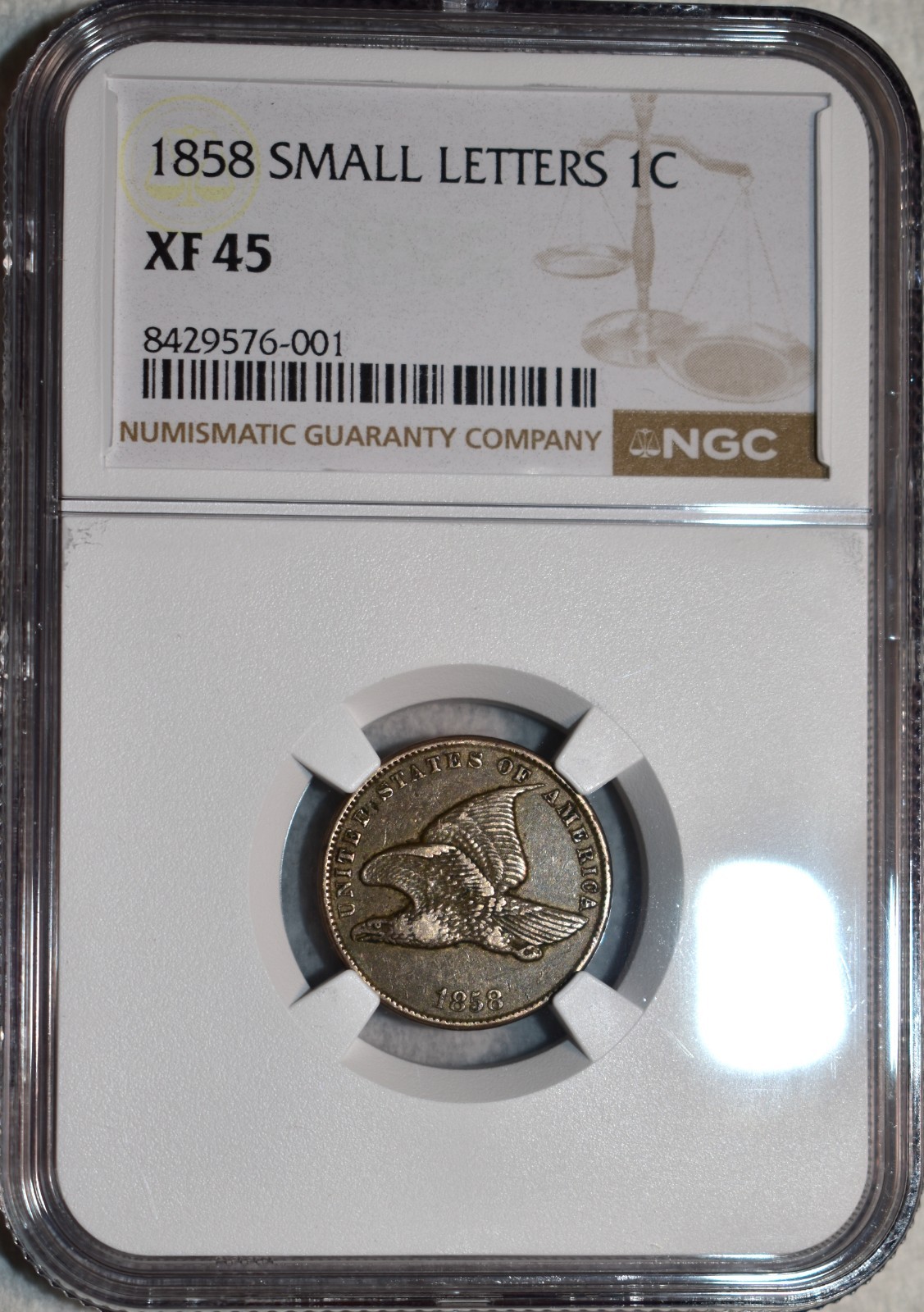 NGC XF-45 1858 Small Letters Flying Eagle Cent, Well-Struck w/ a ...