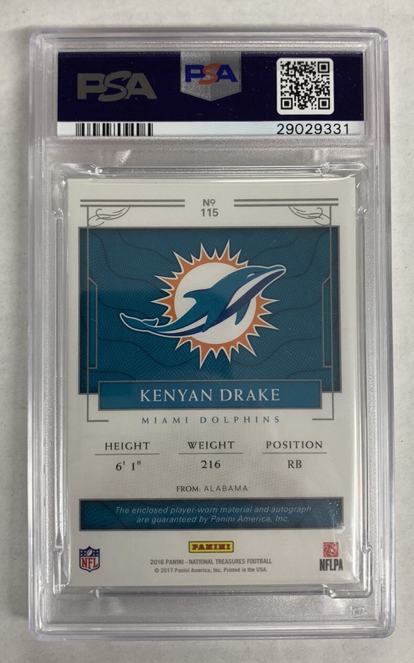 2016 Panini National Treasures Kenyan Drake Rookie Patch Auto /99 PSA 9 ...