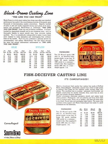 1952 Old Fishing Line SouthBend Black Oreno Print Ad | eBay