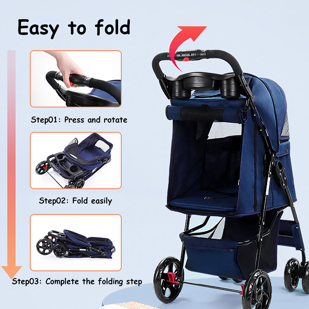 Pet Pram Carry Cart Buggy Foldable Dog Cat Stroller Pushchair Carrier ...