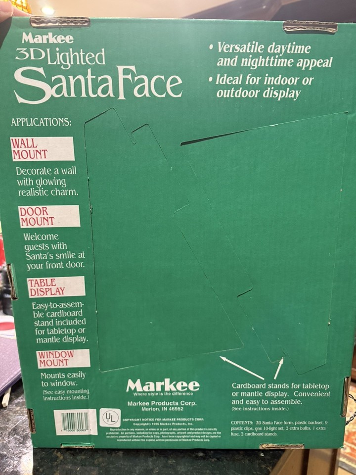 Vintage 1996 Markee 3D Lighted Santa Face Indoor Outdoor NOS in ...
