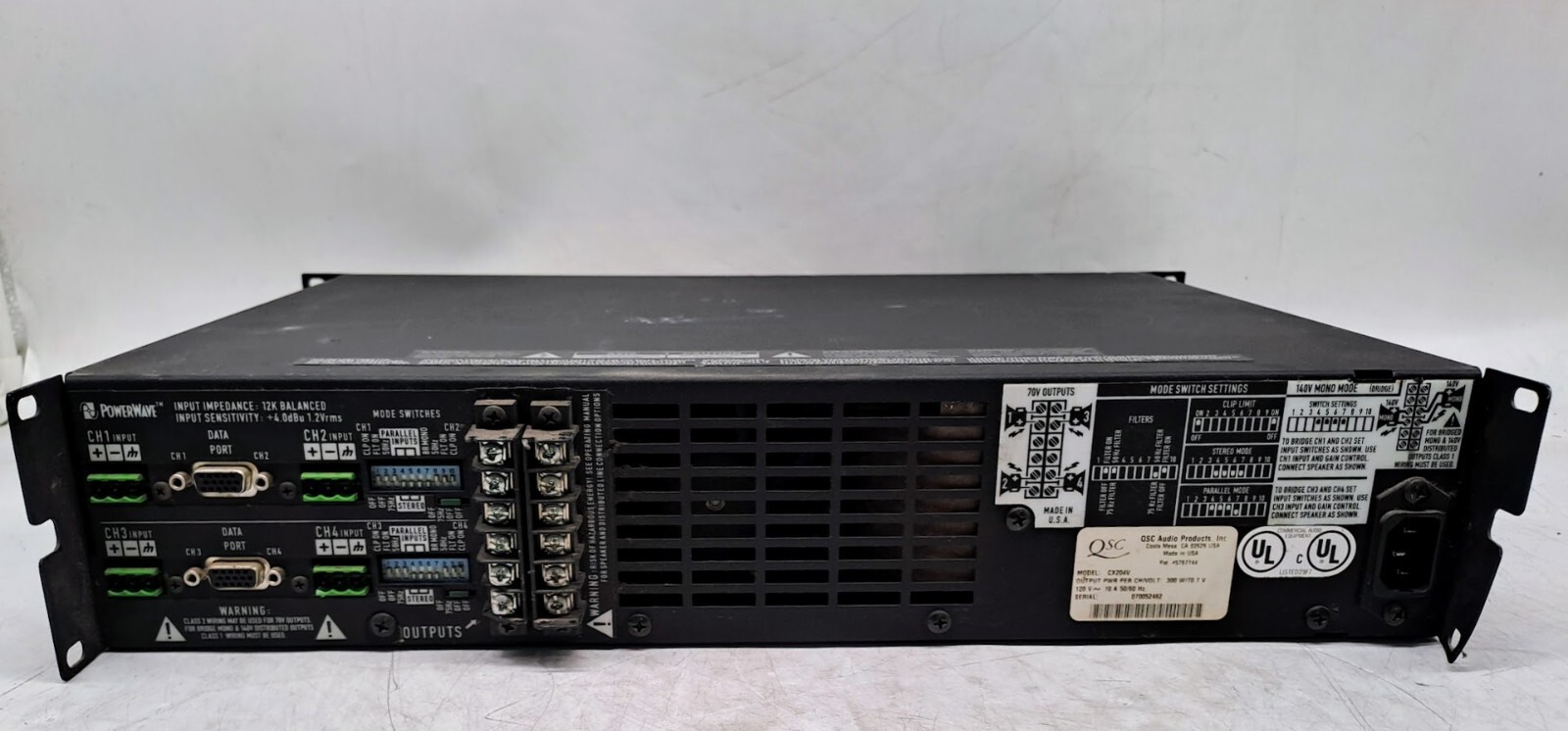 QSC CX204V 4-channel 300W 70V Power Amplifier + QSC DSP-3 External ...