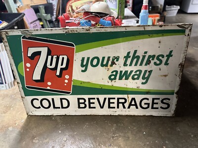 Vintage 7 Up Metal Sign 7UP Soda Sign Advertising Sign Your Thirst Away ...