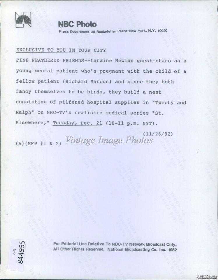 1982 Laraine Newman Richard Marcus Guest On Nbc Drama St Elsewhere Tv ...