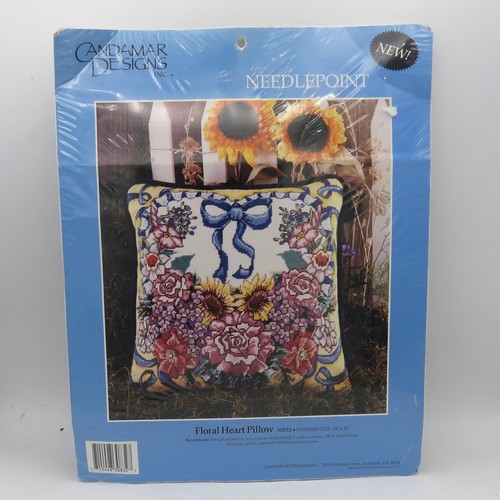 Candamar Designs FLORAL HEART PILLOW Needlepoint Kit 14” x 14” #30832 ...