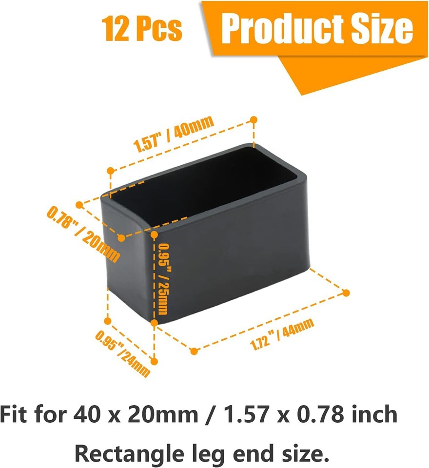 Suiwotin 12PCS PVC Rectangle Rubber Chair Leg Tips Caps, 40mm x 20mm ...