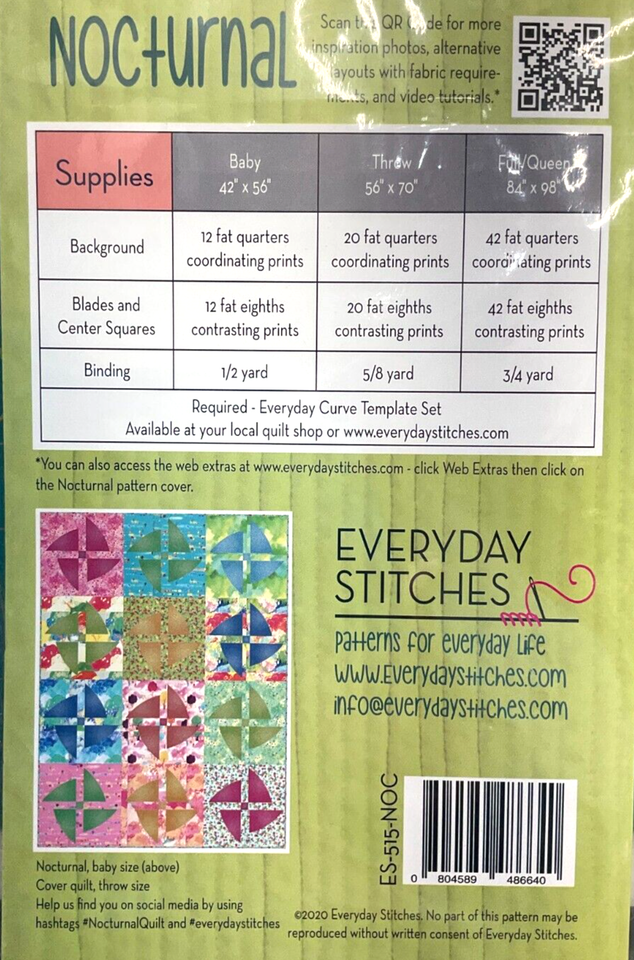 EVERYDAY STITCHES #ES-515-NOC NOCTURNAL QUILT PATTERN - 3 SIZES | eBay