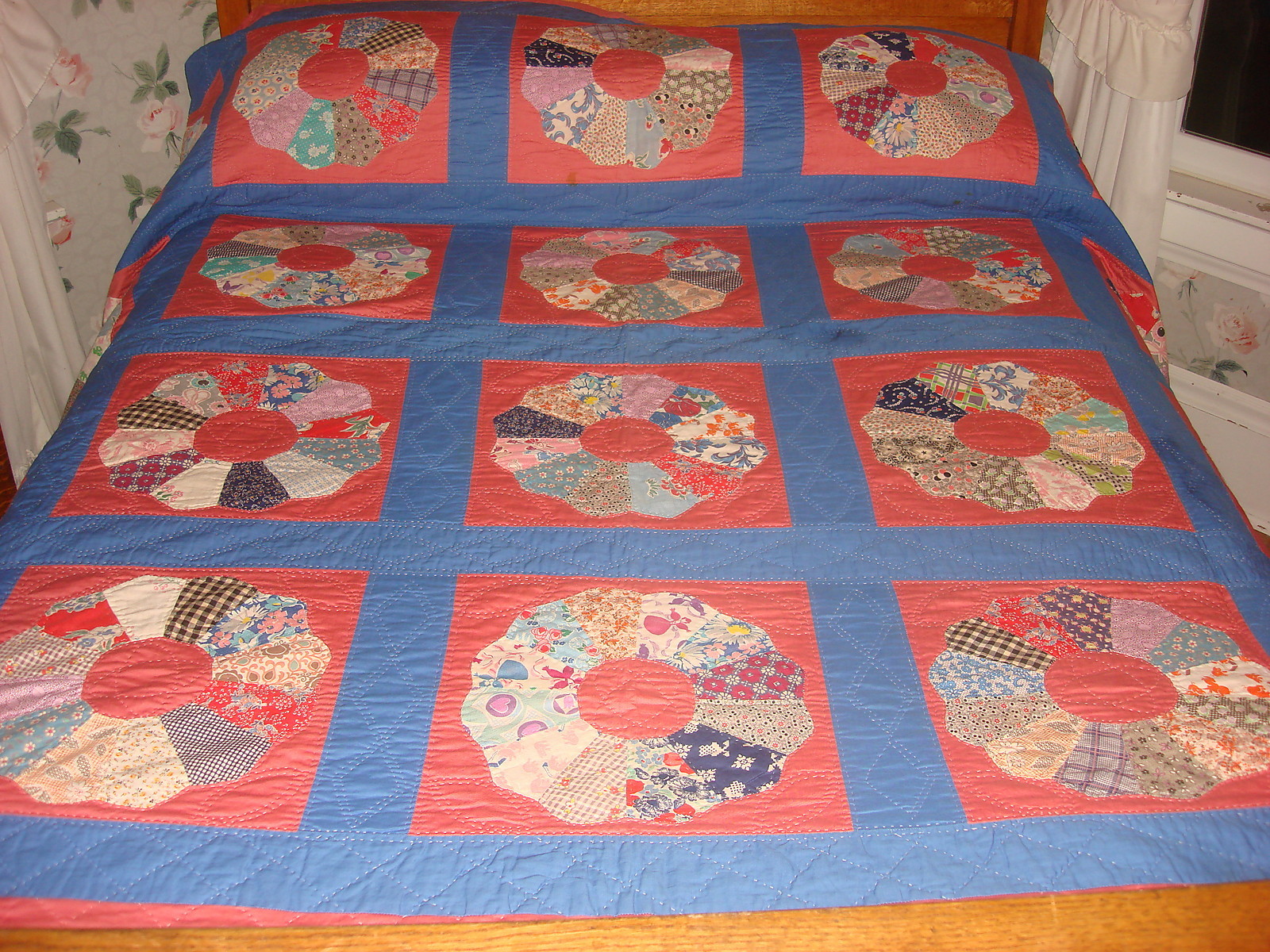 Antique Quilt DRESDEN PLATE Pink & Blue, Multi-Color Plates,Hand ...
