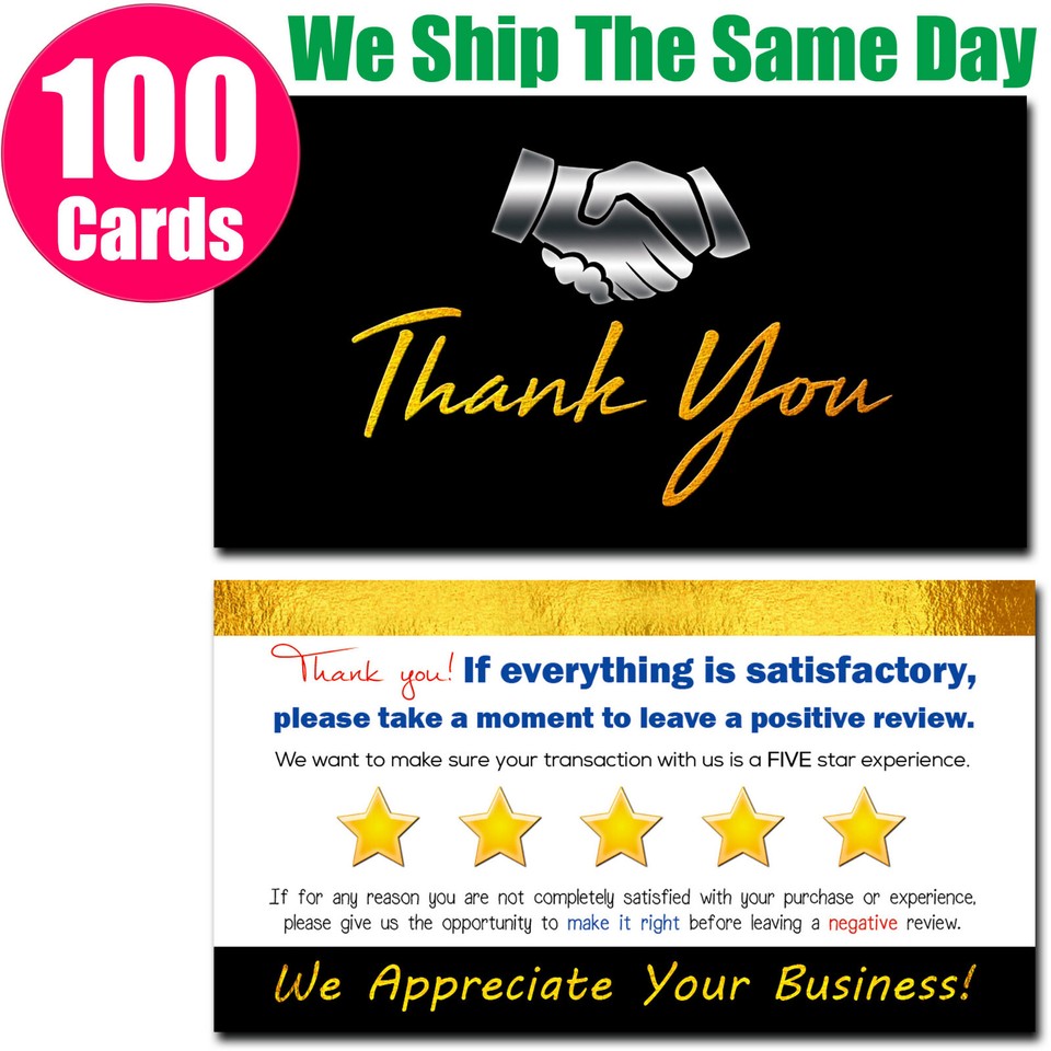 100 for eBay Seller Thank You Cards We Appreciate Your Business Black ...