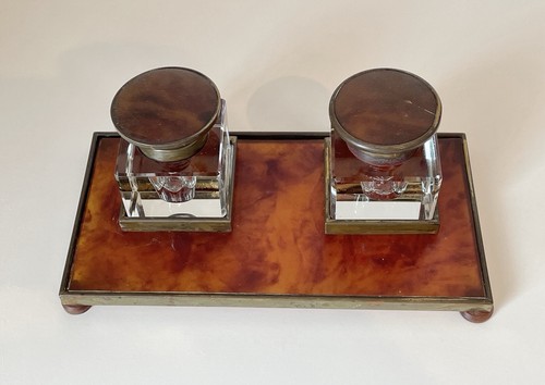 Antique Vintage Inkwells with Stand Inkwell Brown Pair Set probably ...