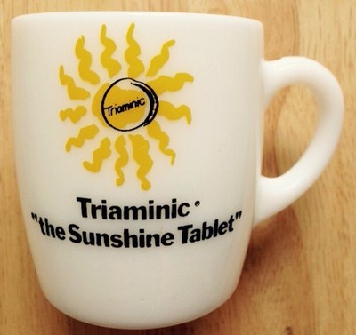 1970s TRIAMINIC THE SUNSHINE TABLET DRUG SALES REP MILK GLASS COFFEE ...