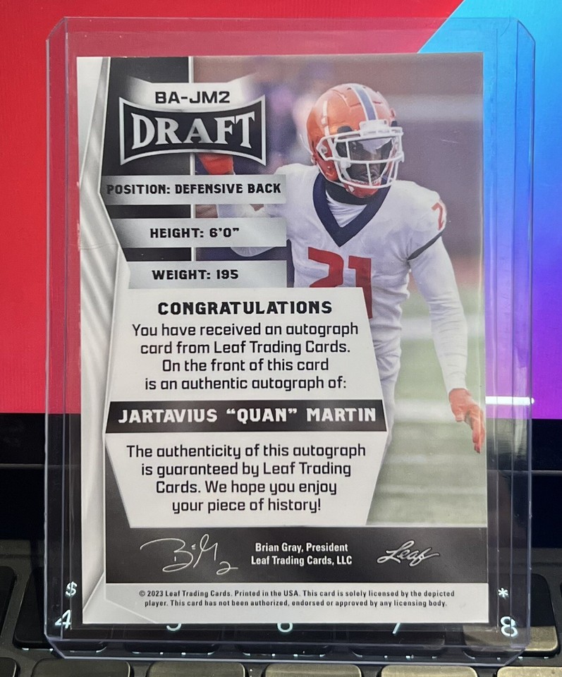 Jartavius "Quan" Martin - Rookie Auto 2023 Leaf Draft - Commanders | eBay