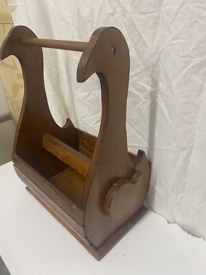 Vintage MCM Colonial magazine rack wood Duck Swan Shape | eBay