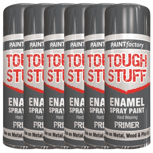 6x Paint Factory Tough Stuff Enamel Grey Primer 400ml Spray Paint Metal ...