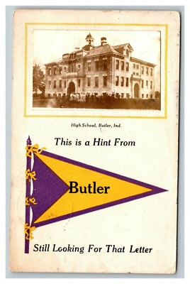 Vintage 1914 RPPC Banner Postcard High School Campus in Butler Indiana ...