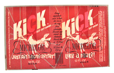 Vintage Michelob / Kick Soft Drink Unrolled Flat Beer Can Error Label ...