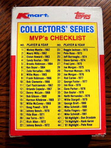 1982 TOPPS KMART 20TH ANNIVERSARY AL & NL MVP'S BASEBALL SET LOADED W ...