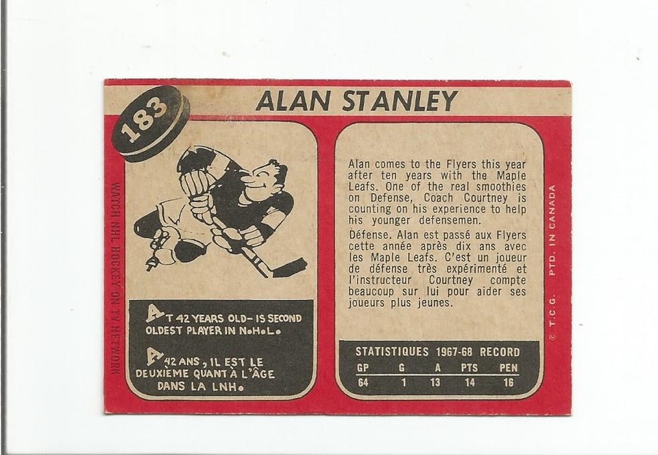 1968-69 ALLAN STANLEY O-PEE-CHEE HOCKEY CARD #183 "NICE CARD" | eBay