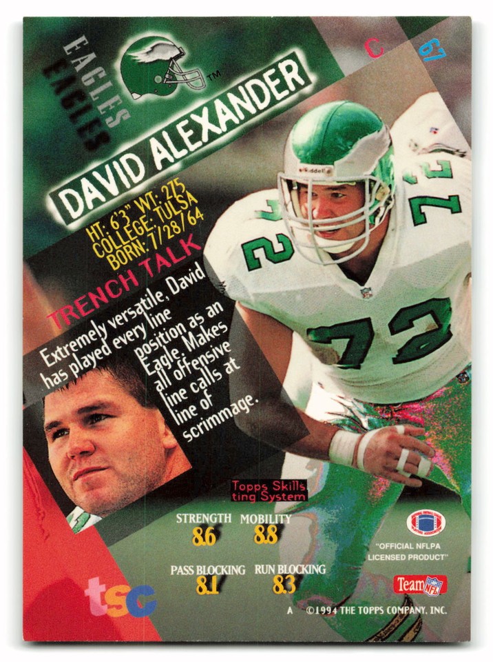 David Alexander 1994 Stadium Club FOOTBALL #67 Philadelphia Eagles | eBay