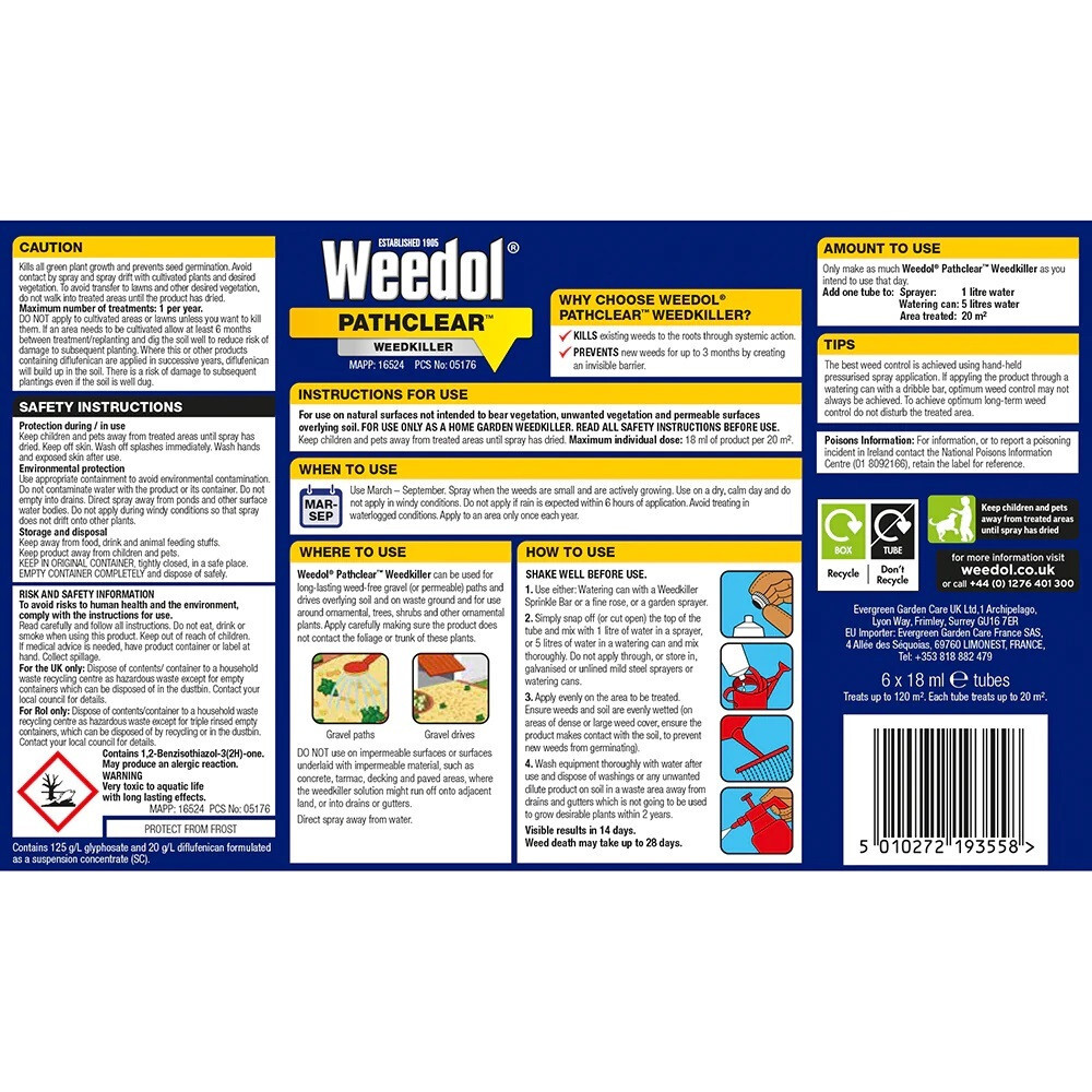 Weedol Pathclear Concentrate Weedkiller Tube Weed & Roots Killer 6 ...
