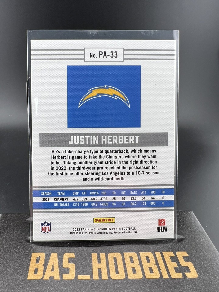2022 Panini Chronicles #PA33 Justin Herbert Panini Base Los Angeles ...