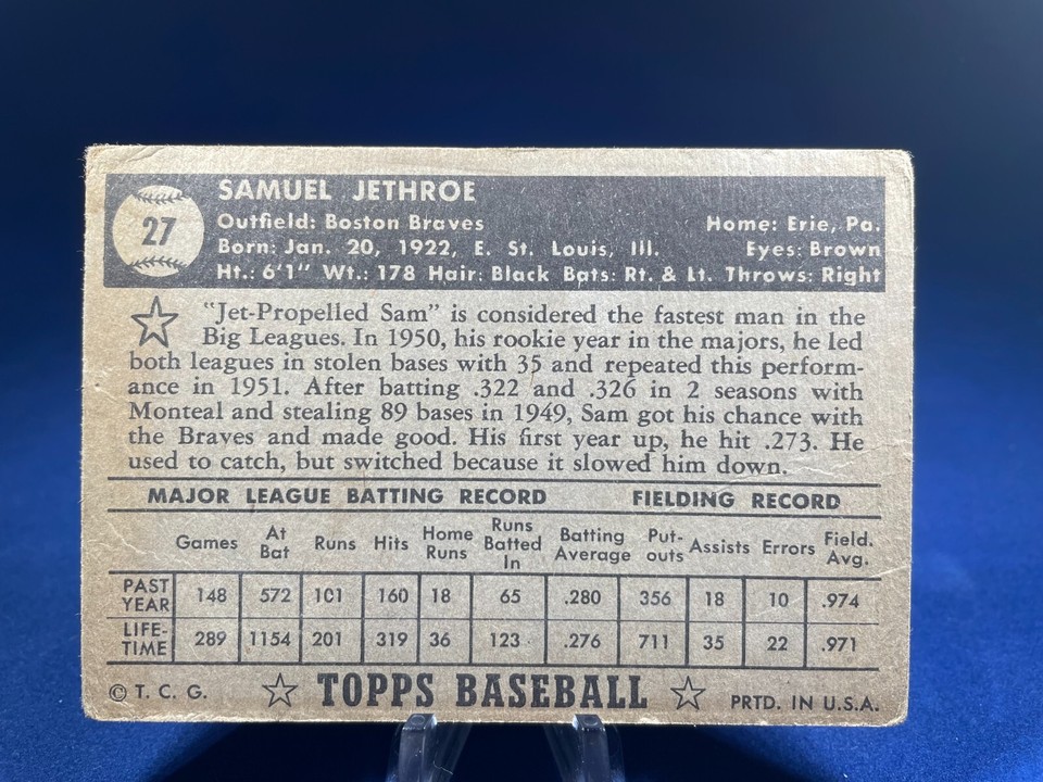 1952 Topps Baseball Card Sam Jethroe #27 Boston Braves | eBay
