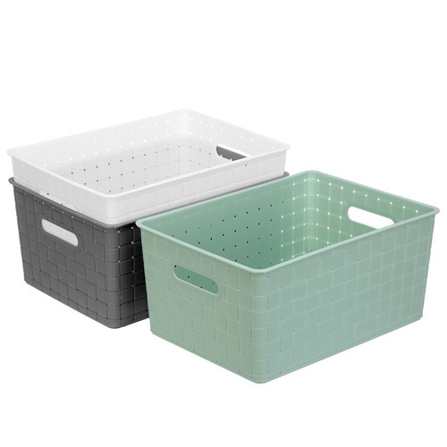 3x Box Sweden 39.5cm Logan Basket Storage Containers Home Office ...