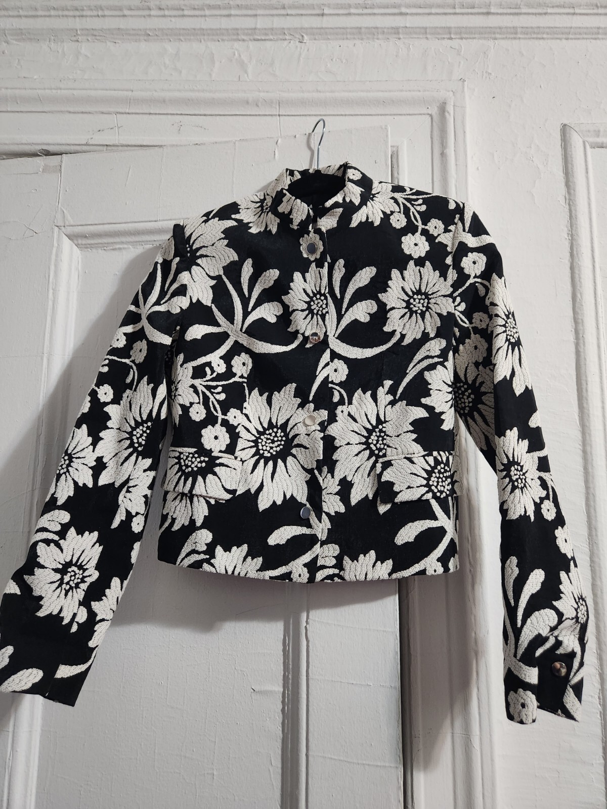 Zara Black & White Floral Jacquard Jacket S - Gem