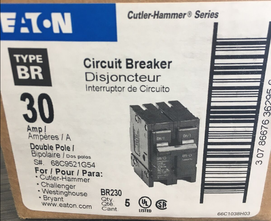 Eaton BR230 2 Pole 30 Amp Circuit Breaker Cutler Hammer BR230 NEW FREE ...